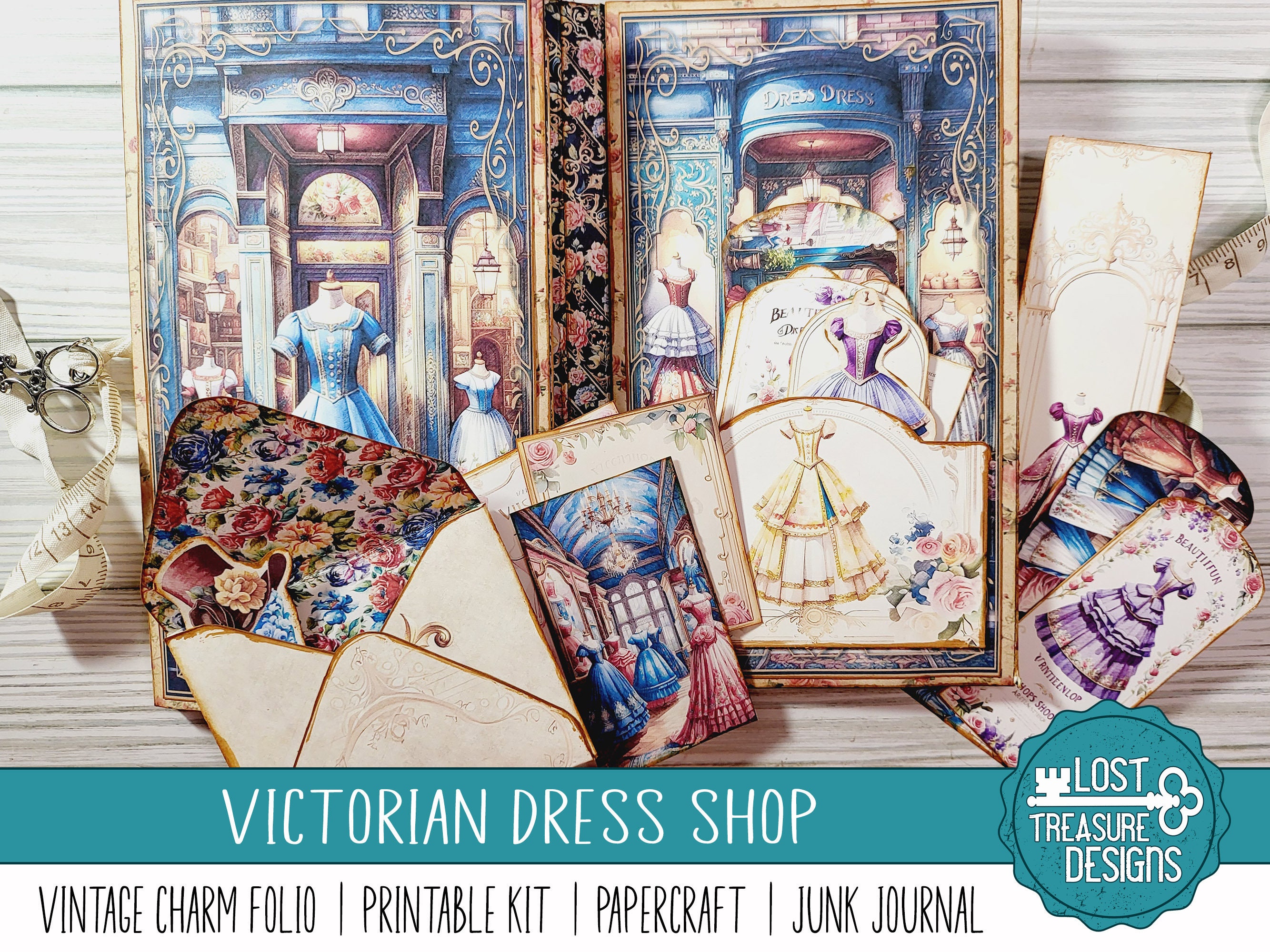 VICTORIAN DRESS SHOP Folio & Junk Journal Kit, Papercraft Printable Kit ...