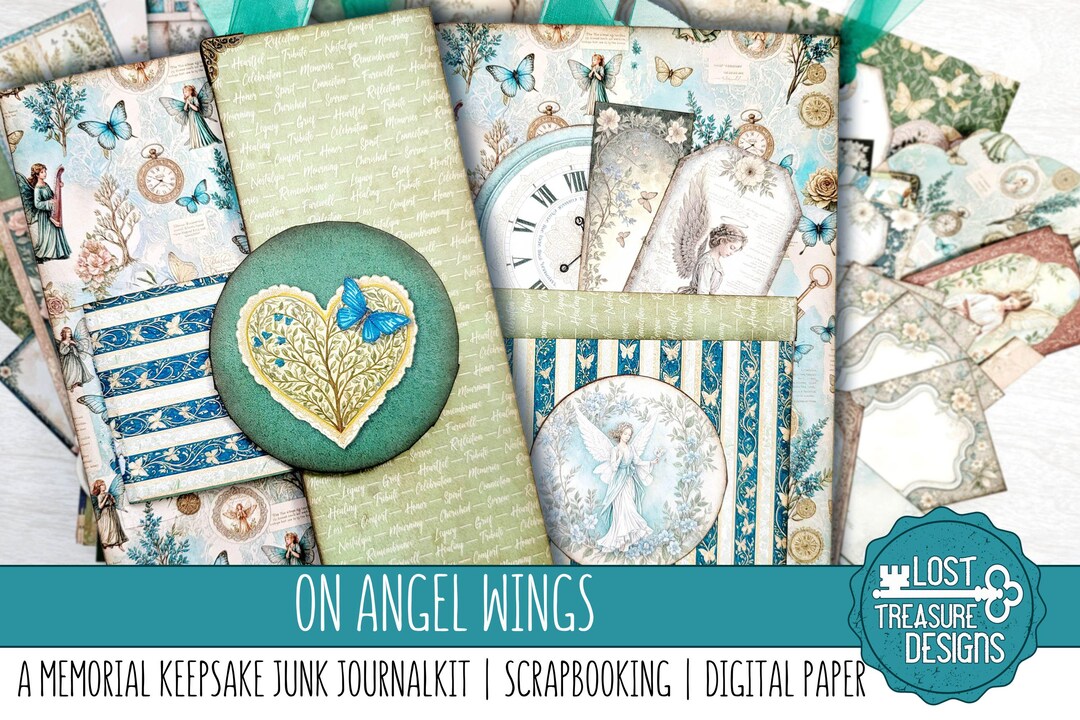 ON ANGEL WINGS: A Memorial Keepsake Junk Journal Kit, Embellishments ...