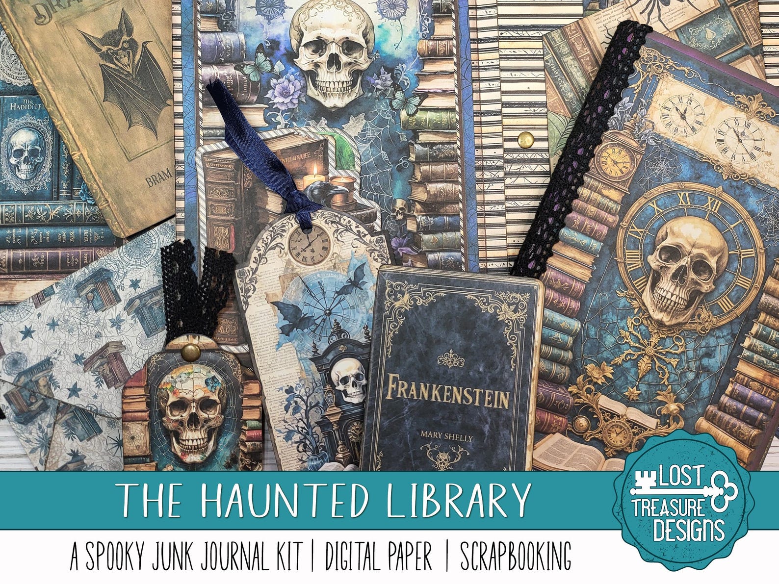 THE HAUNTED LIBRARY: A Spooky Junk Journal Kit, Embellishments, Digital ...