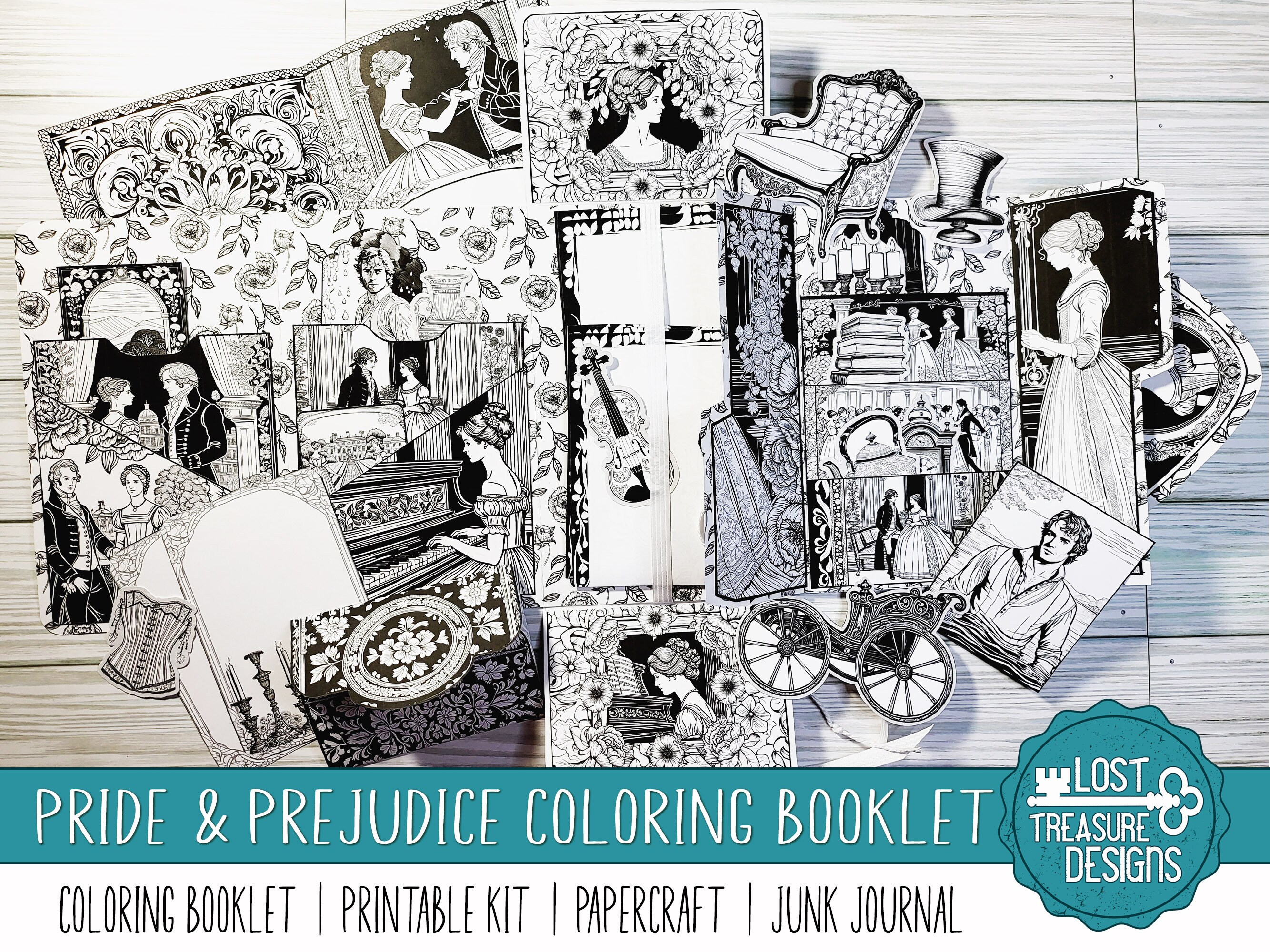 PRIDE & PREJUDICE Coloring Booklet With Junk Journal, Papercraft ...