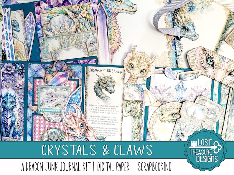 CRYSTALS & CLAWS: A Dragon Junk Journal Kit. Embellishments, Digital ...