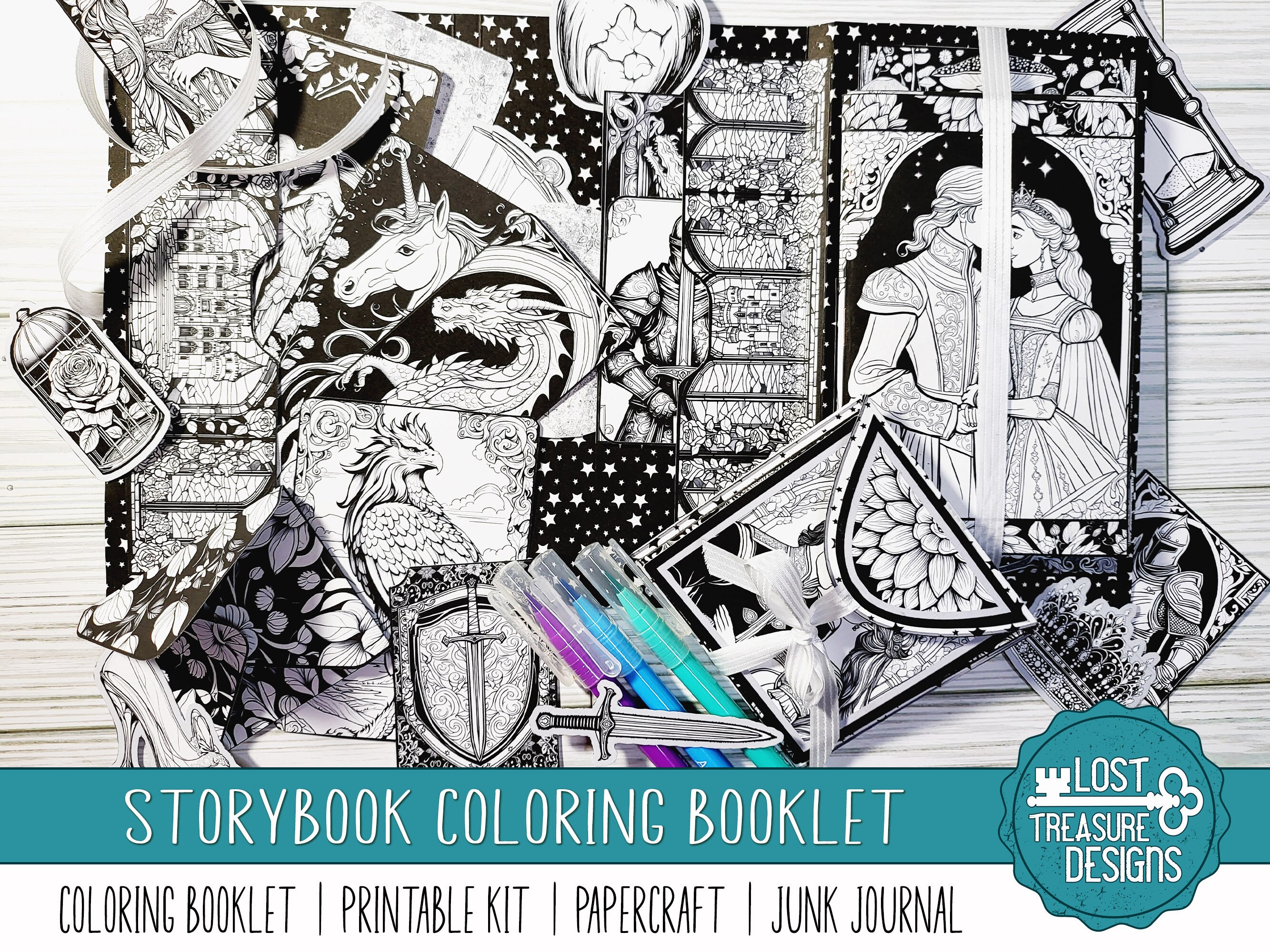 STORYBOOK Coloring Booklet With Junk Journal, Papercraft Printable Kit ...