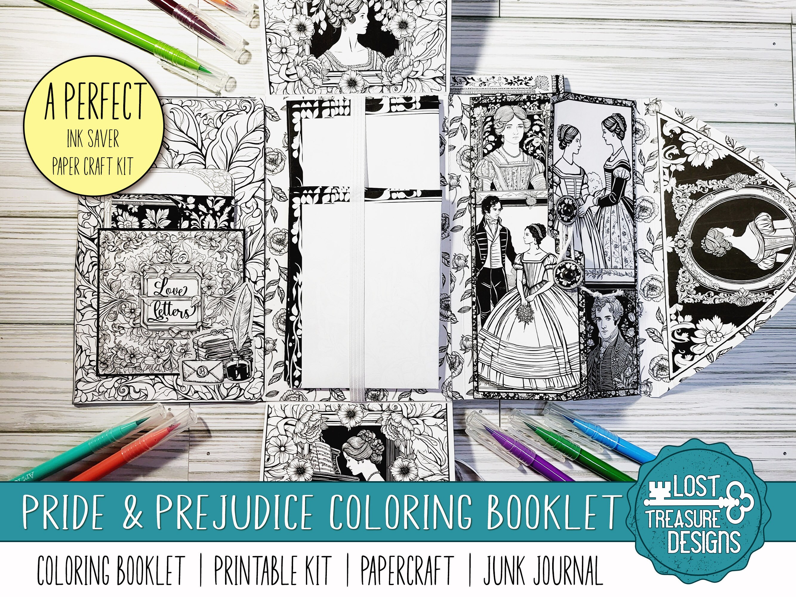 PRIDE & PREJUDICE Coloring Booklet With Junk Journal, Papercraft ...