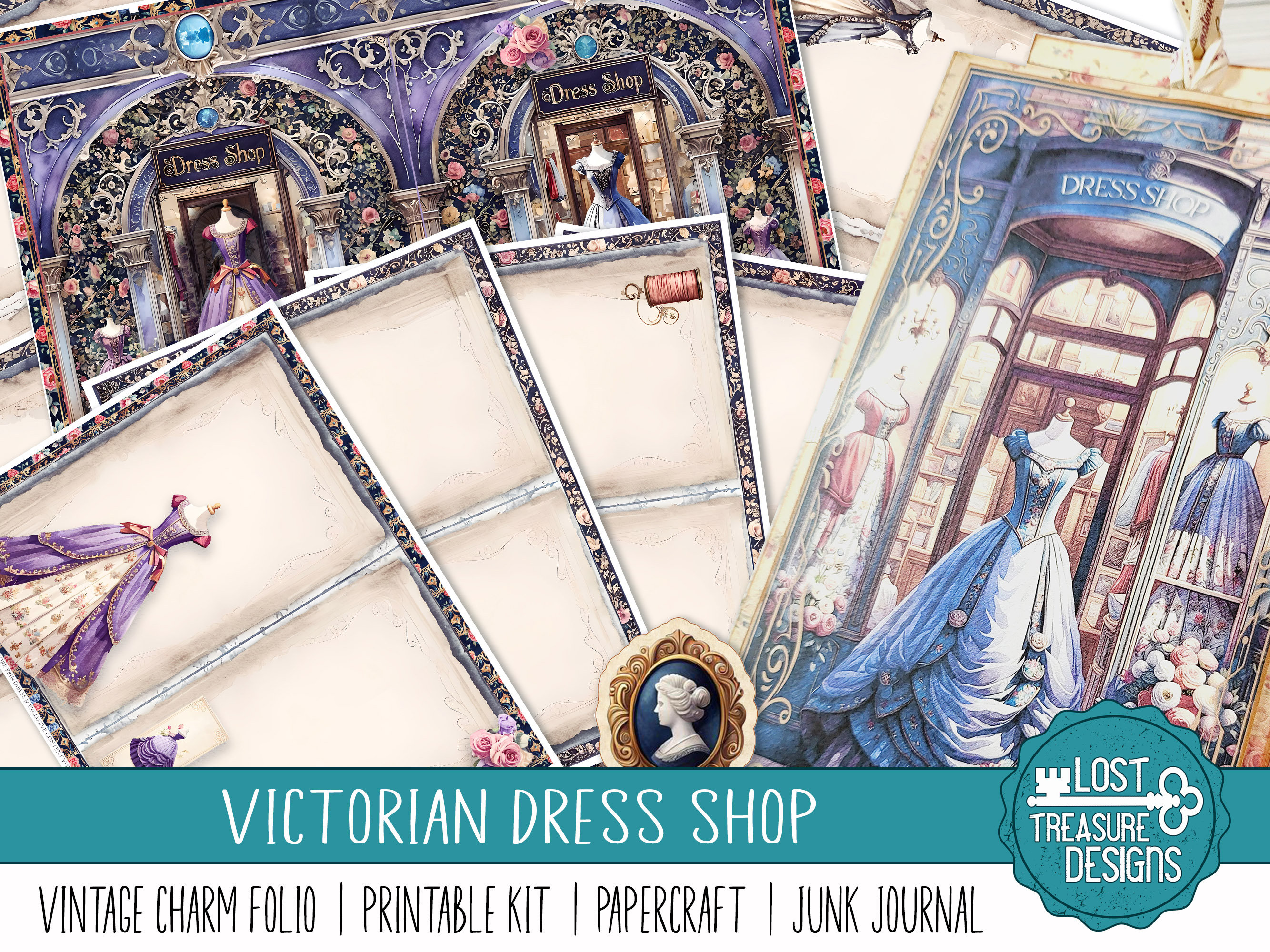 VICTORIAN DRESS SHOP Folio & Junk Journal Kit, Papercraft Printable Kit ...