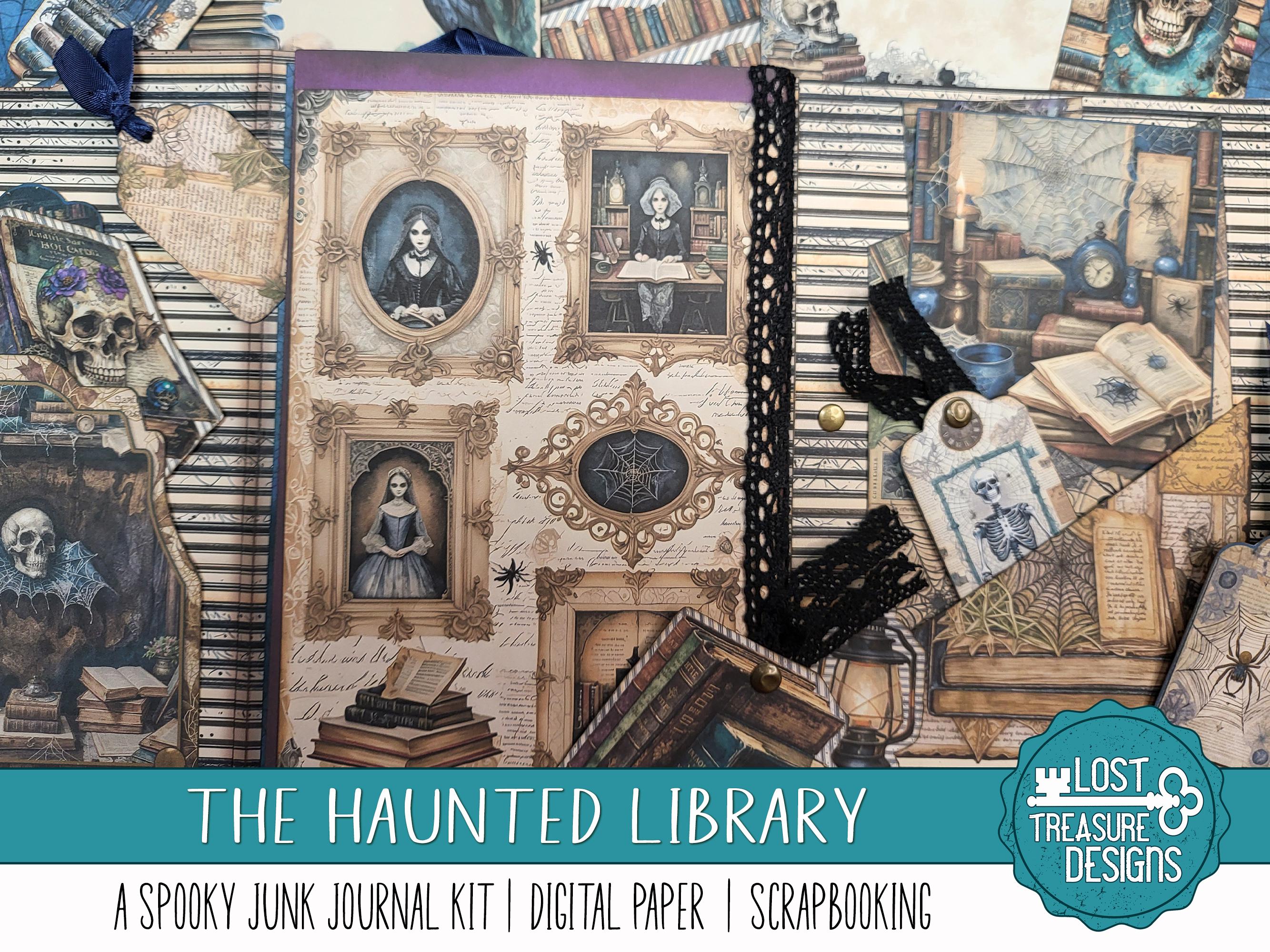THE HAUNTED LIBRARY: A Spooky Junk Journal Kit, Embellishments, Digital ...