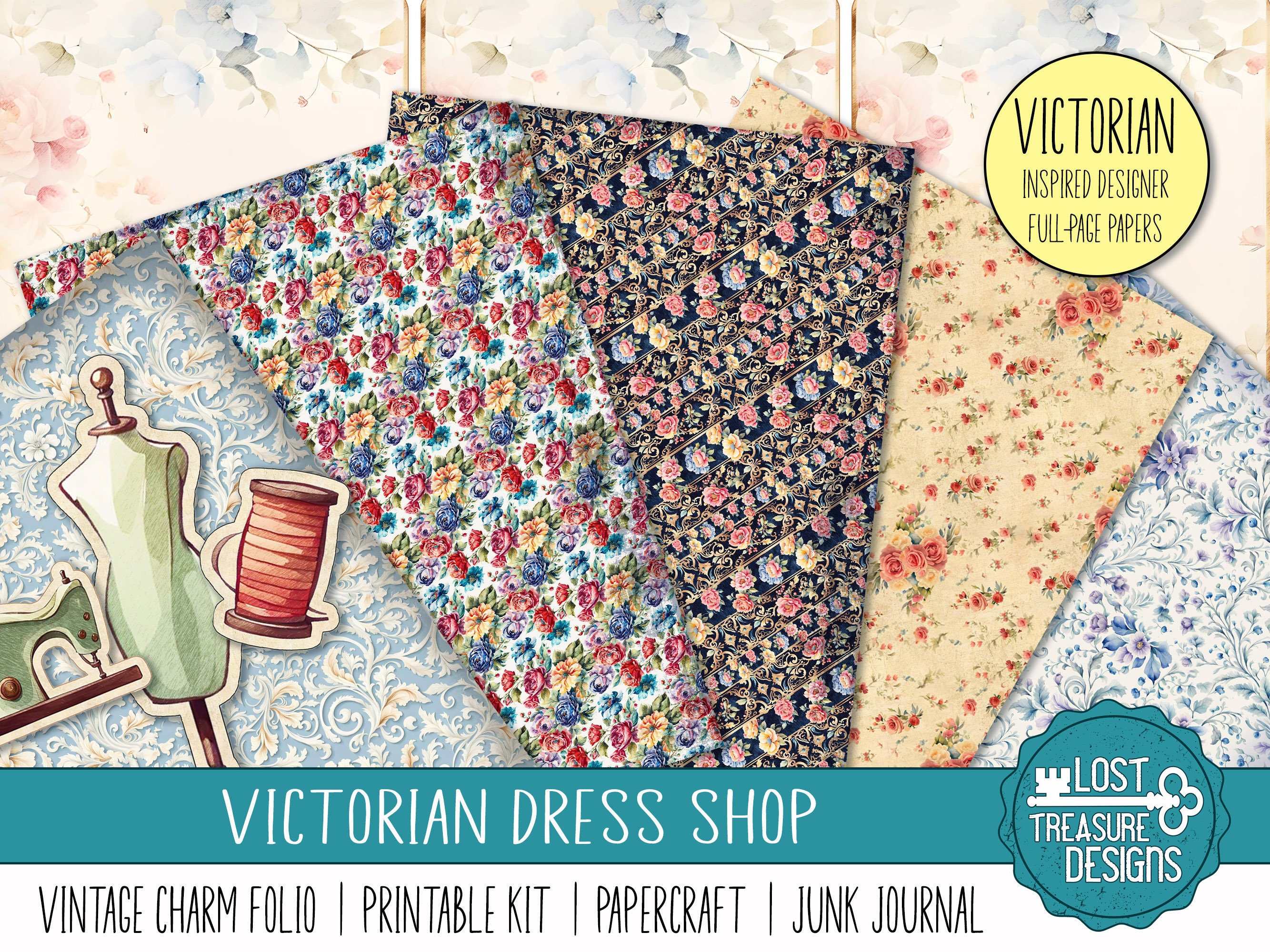 VICTORIAN DRESS SHOP Folio & Junk Journal Kit, Papercraft Printable Kit ...