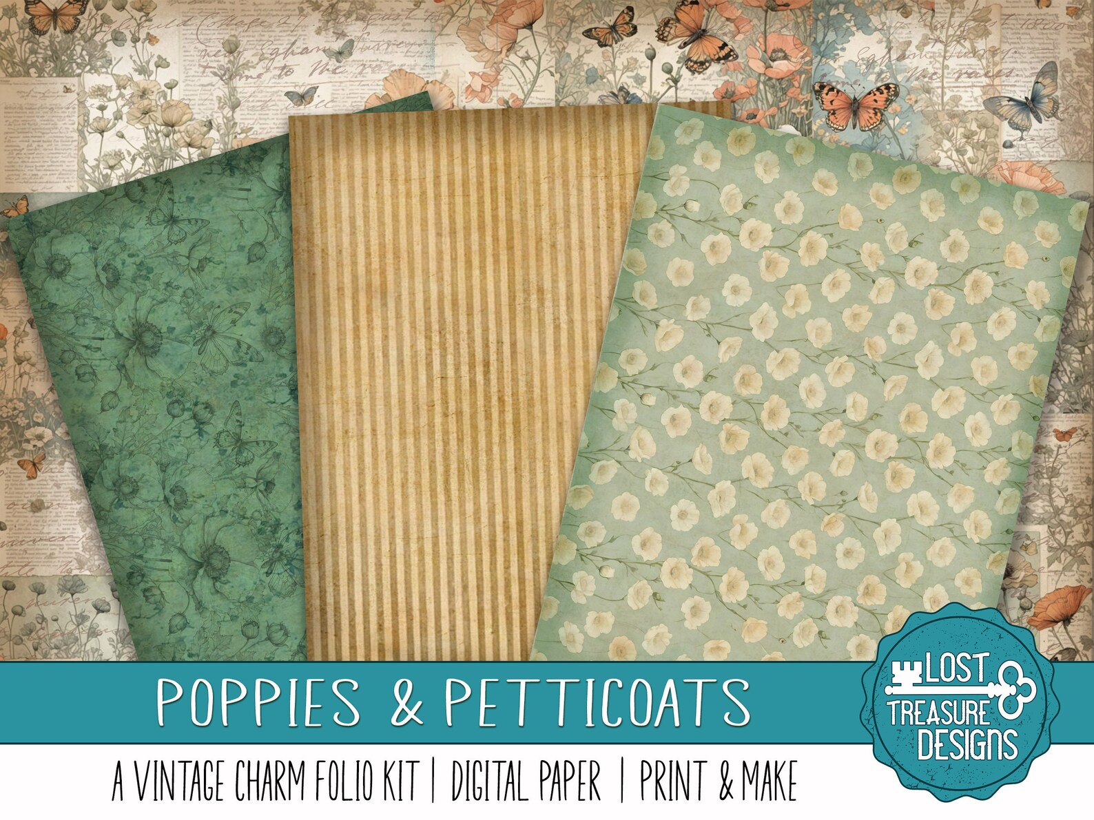 POPPIES & PETTICOATS a Vintage Charm Folio Kit, Papercraft Printable ...