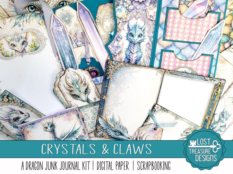 CRYSTALS & CLAWS: A Dragon Junk Journal Kit. Embellishments, Digital ...