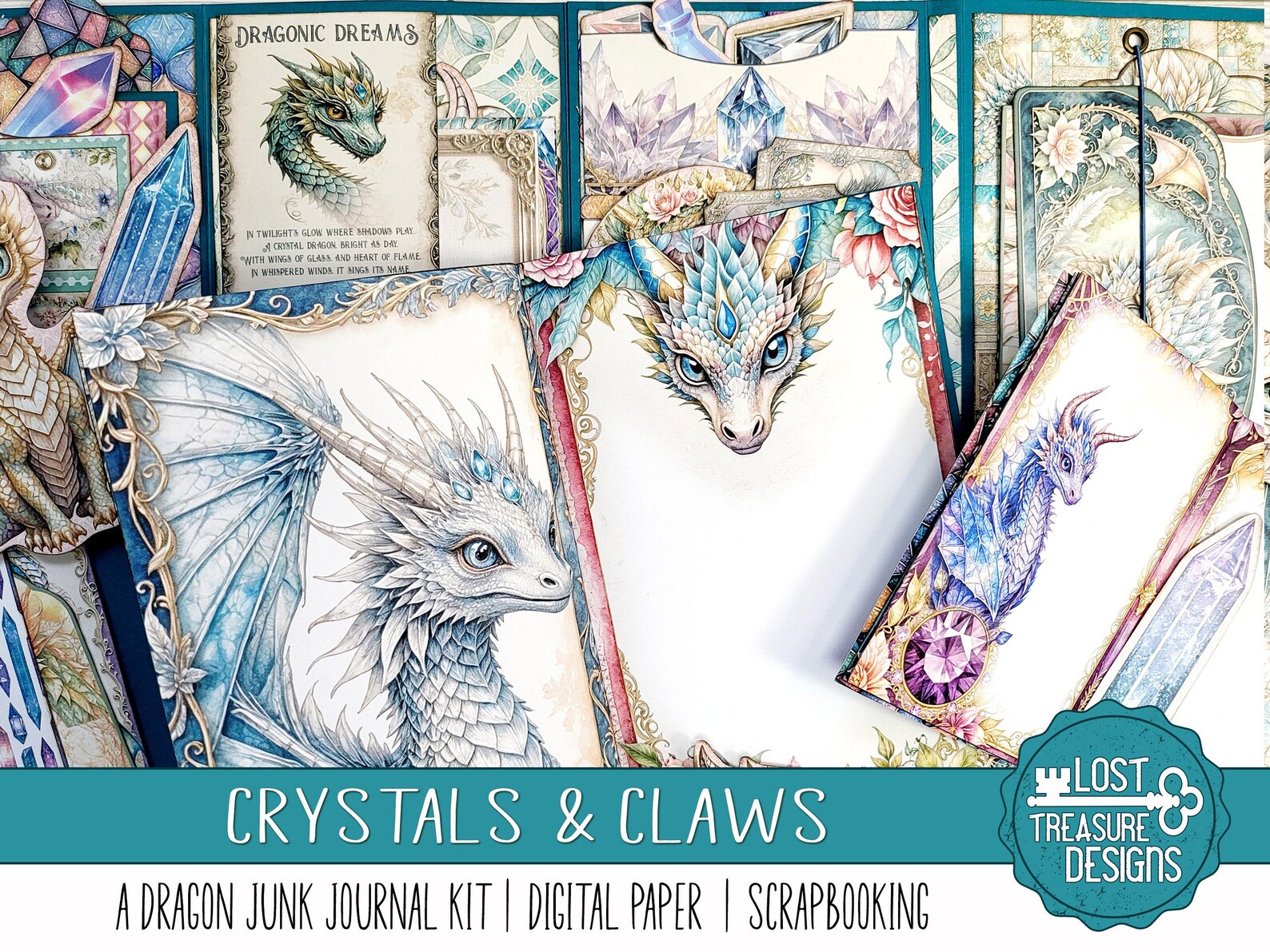 CRYSTALS & CLAWS: A Dragon Junk Journal Kit. Embellishments, Digital ...