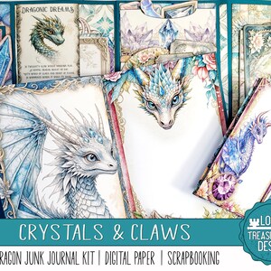CRYSTALS & CLAWS: A Dragon Junk Journal Kit. Embellishments, Digital ...