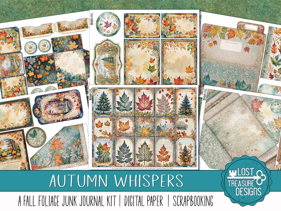 AUTUMN WHISPERS: a Fall Foliage Junk Journal Kit, Embellishments ...