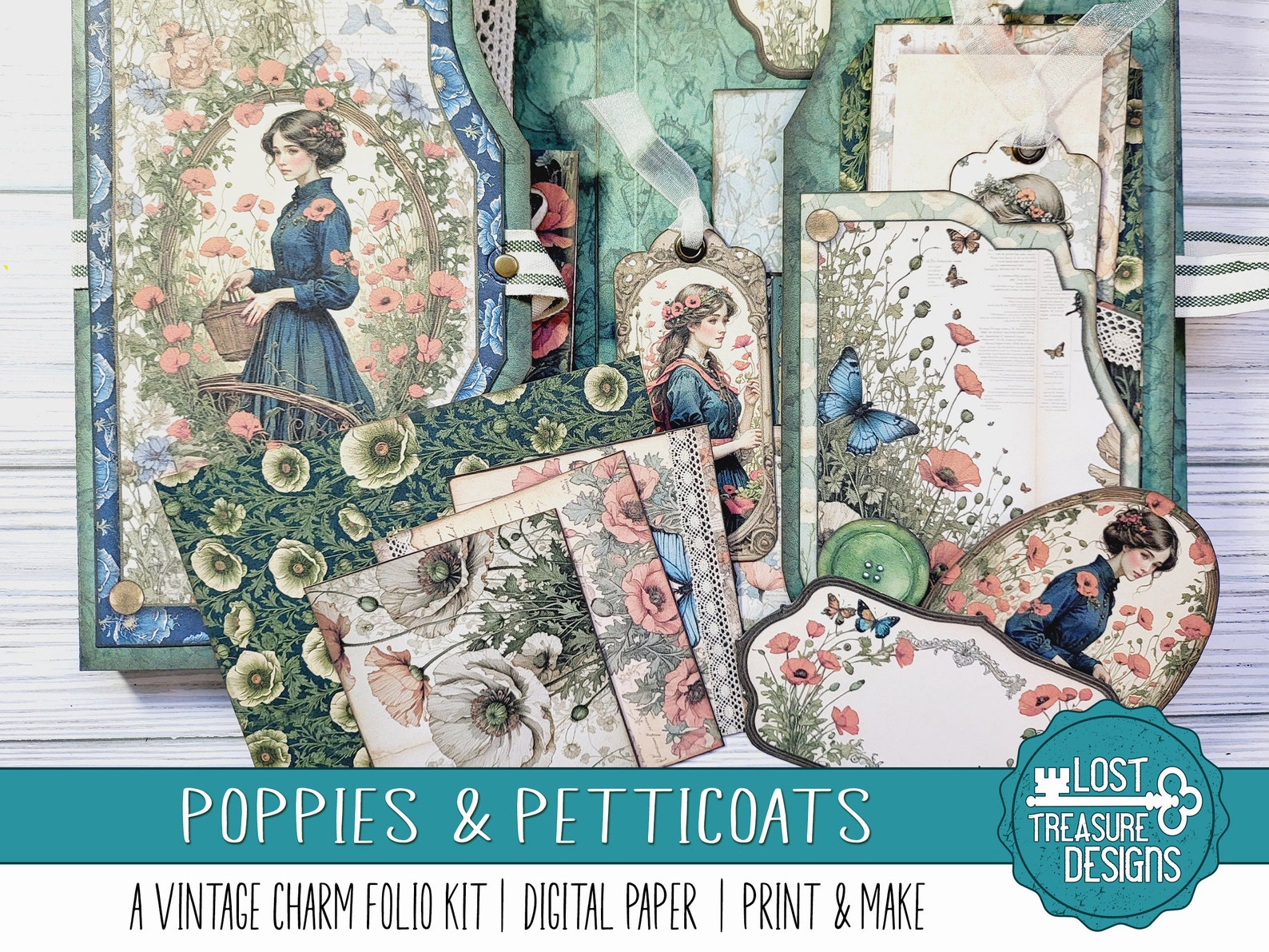 POPPIES & PETTICOATS a Vintage Charm Folio Kit, Papercraft Printable ...