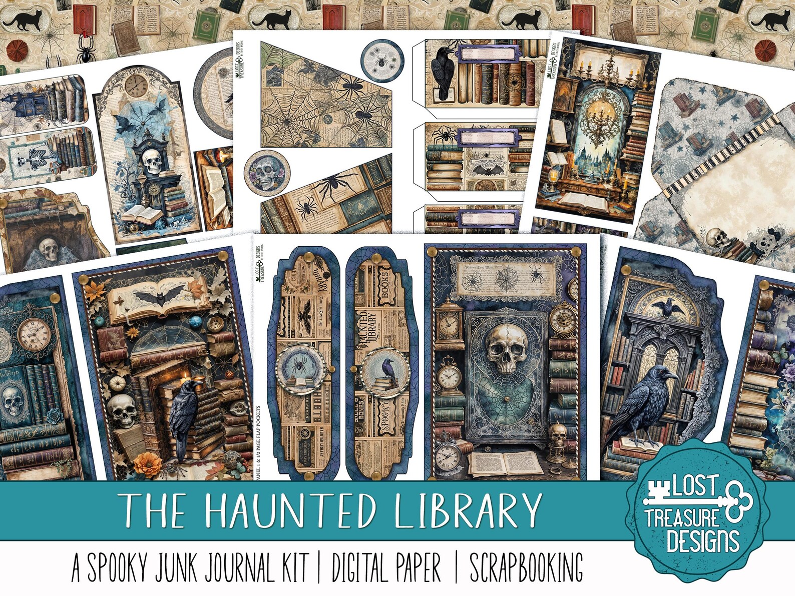 THE HAUNTED LIBRARY: A Spooky Junk Journal Kit, Embellishments, Digital ...