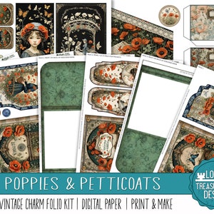 POPPIES & PETTICOATS a Vintage Charm Folio Kit, Papercraft Printable ...