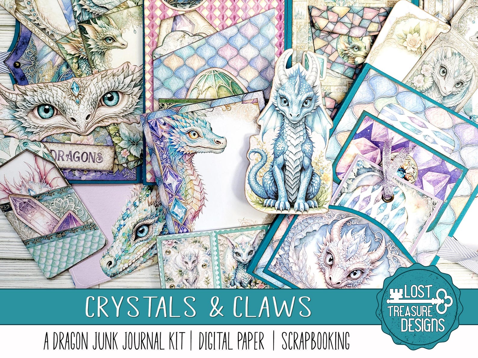 CRYSTALS & CLAWS: A Dragon Junk Journal Kit. Embellishments, Digital ...