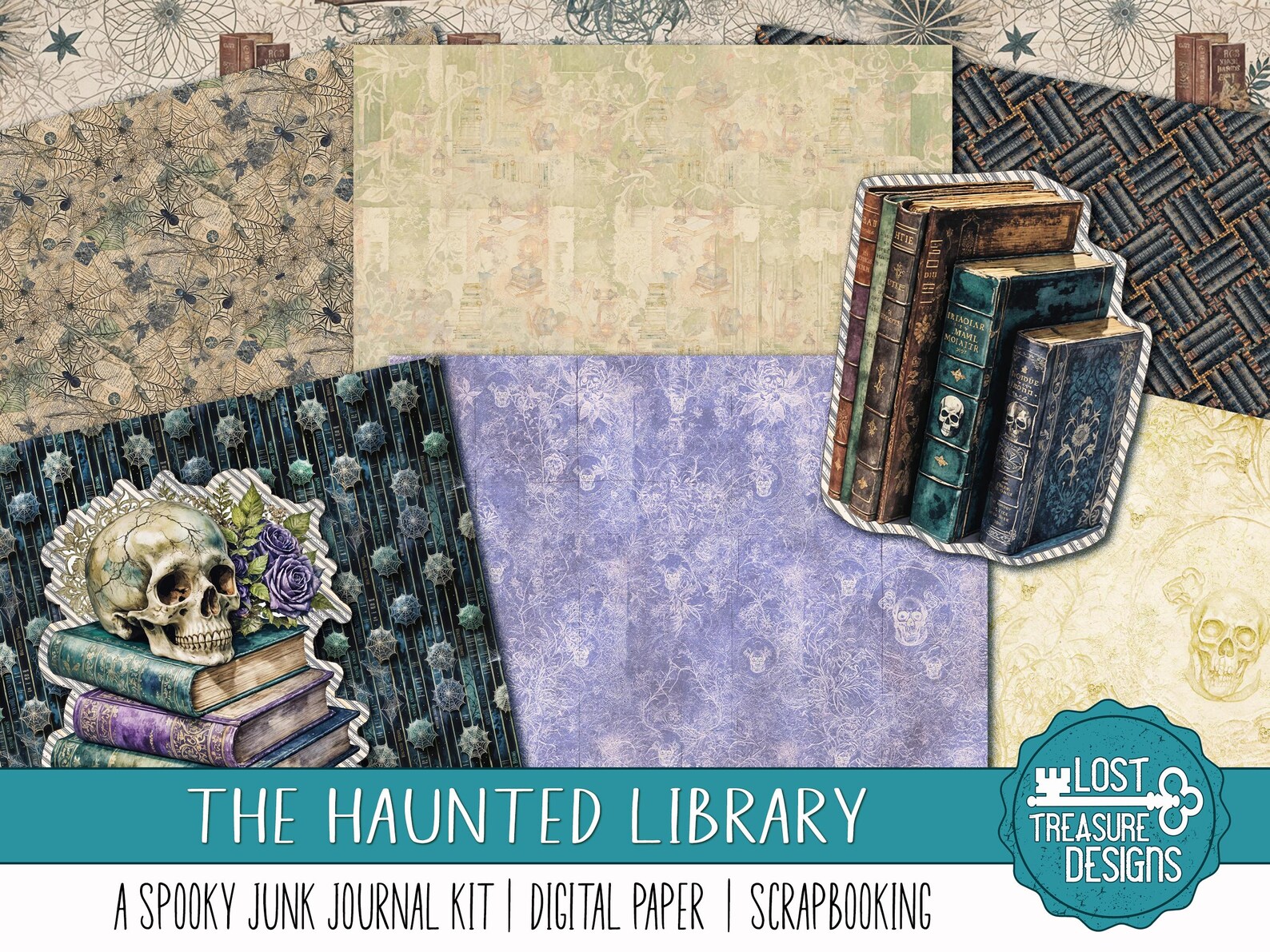 THE HAUNTED LIBRARY: A Spooky Junk Journal Kit, Embellishments, Digital ...
