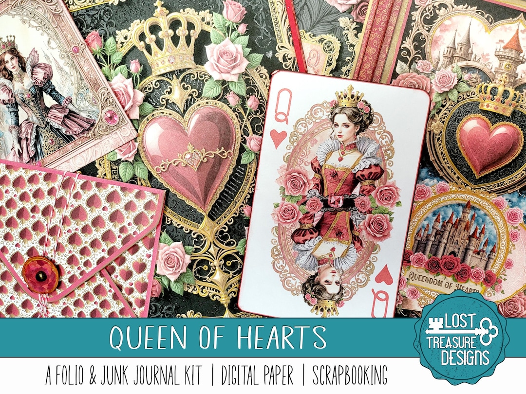 Queen of Hearts Junk Journal Kit: Folio Embellishments (digital ...