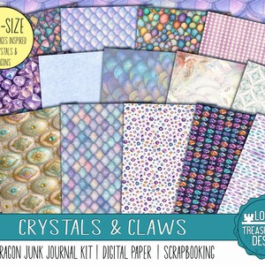 CRYSTALS & CLAWS: A Dragon Junk Journal Kit. Embellishments, Digital ...