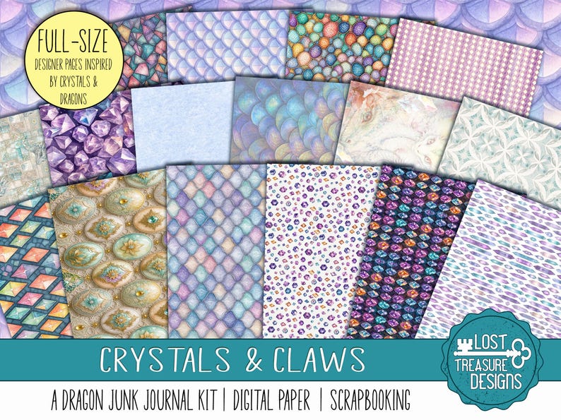 CRYSTALS & CLAWS: A Dragon Junk Journal Kit. Embellishments, Digital ...