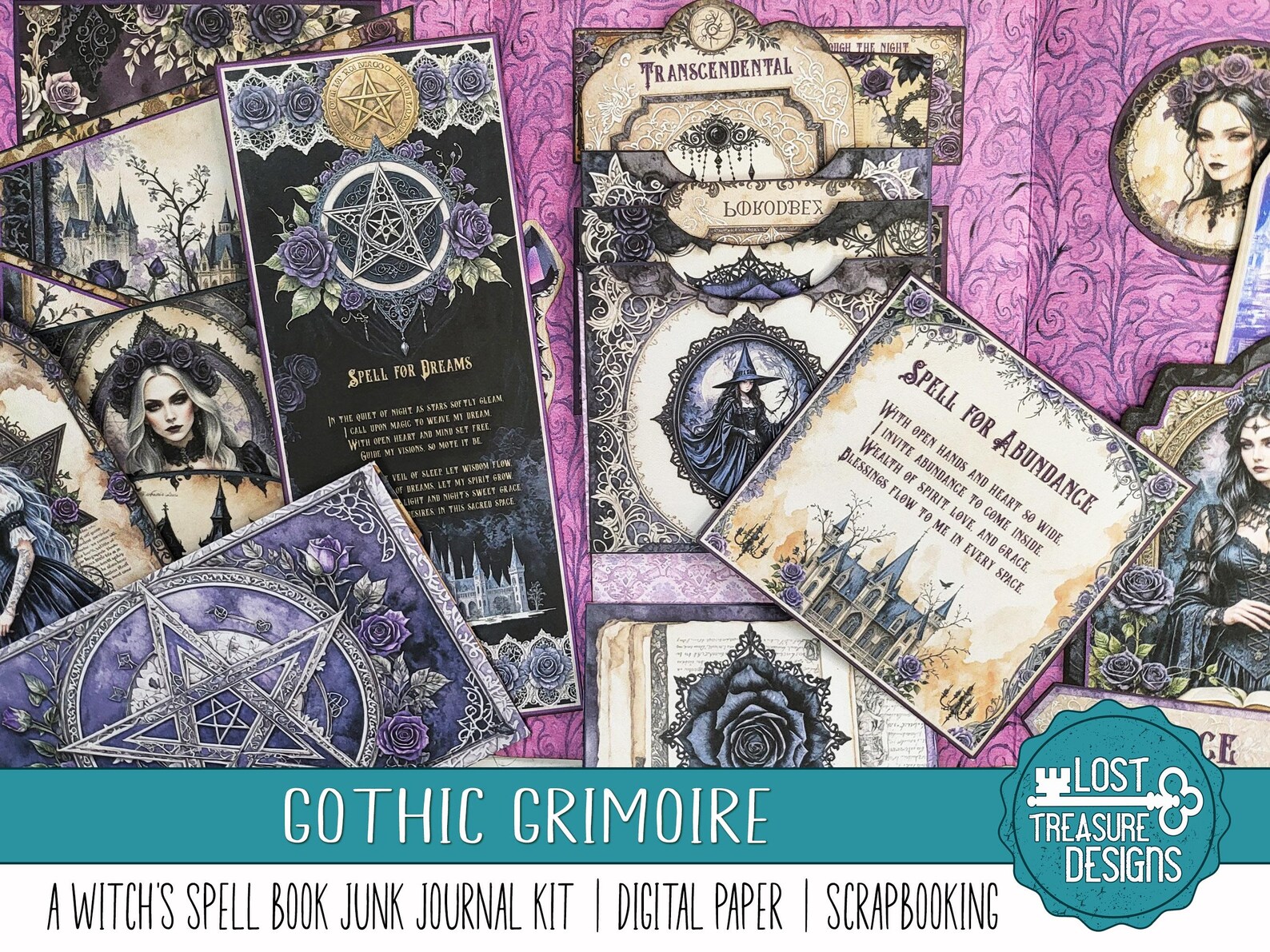 Gothic Witch Journal Kit: Spell Book, Scrapbook Embellishments (digital ...