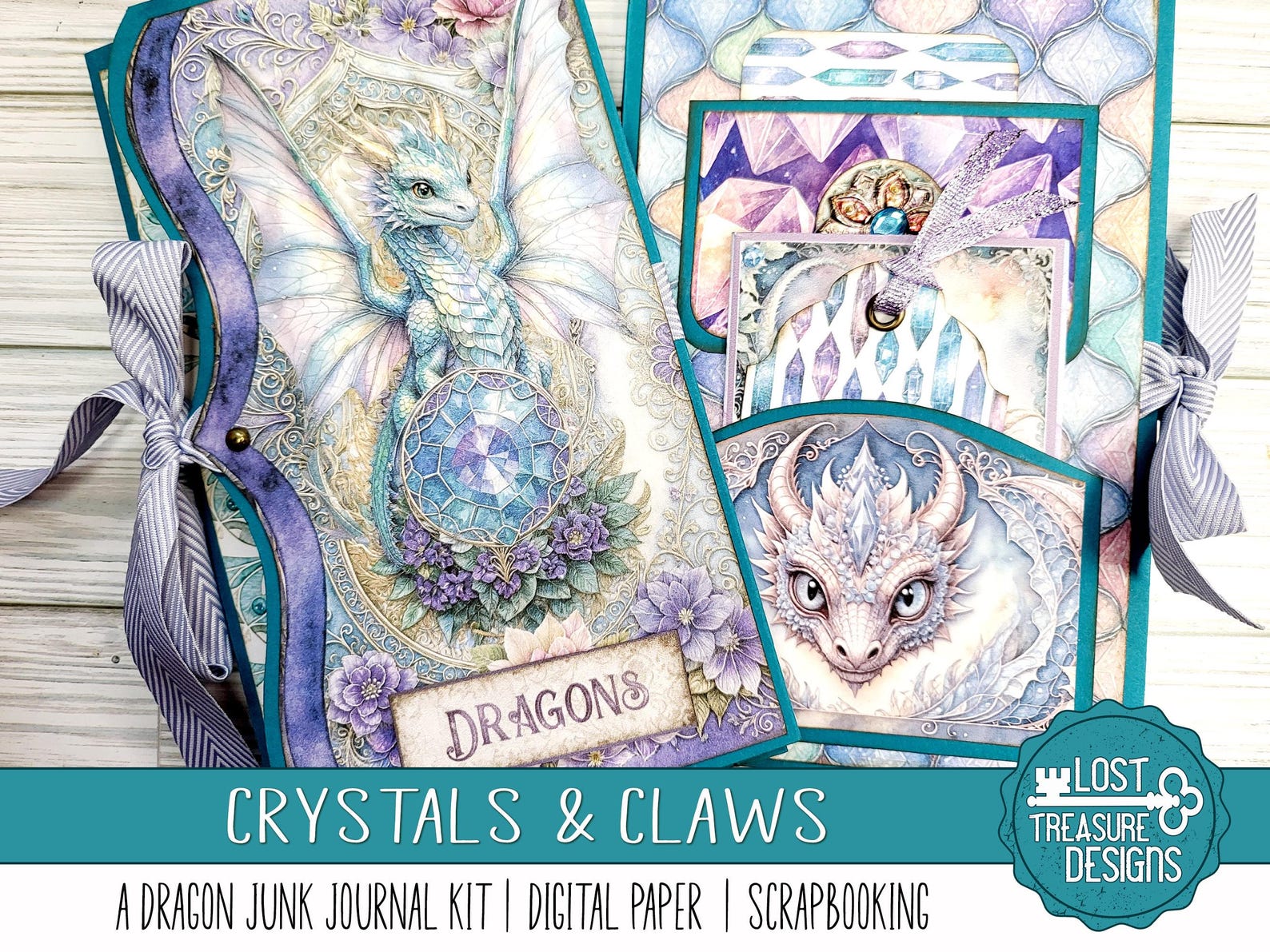 CRYSTALS & CLAWS: A Dragon Junk Journal Kit. Embellishments, Digital ...