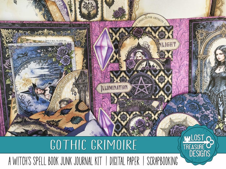 GOTHIC GRIMOIRE: A Witch's Spell Book Junk Journal Kit. Embellishments ...