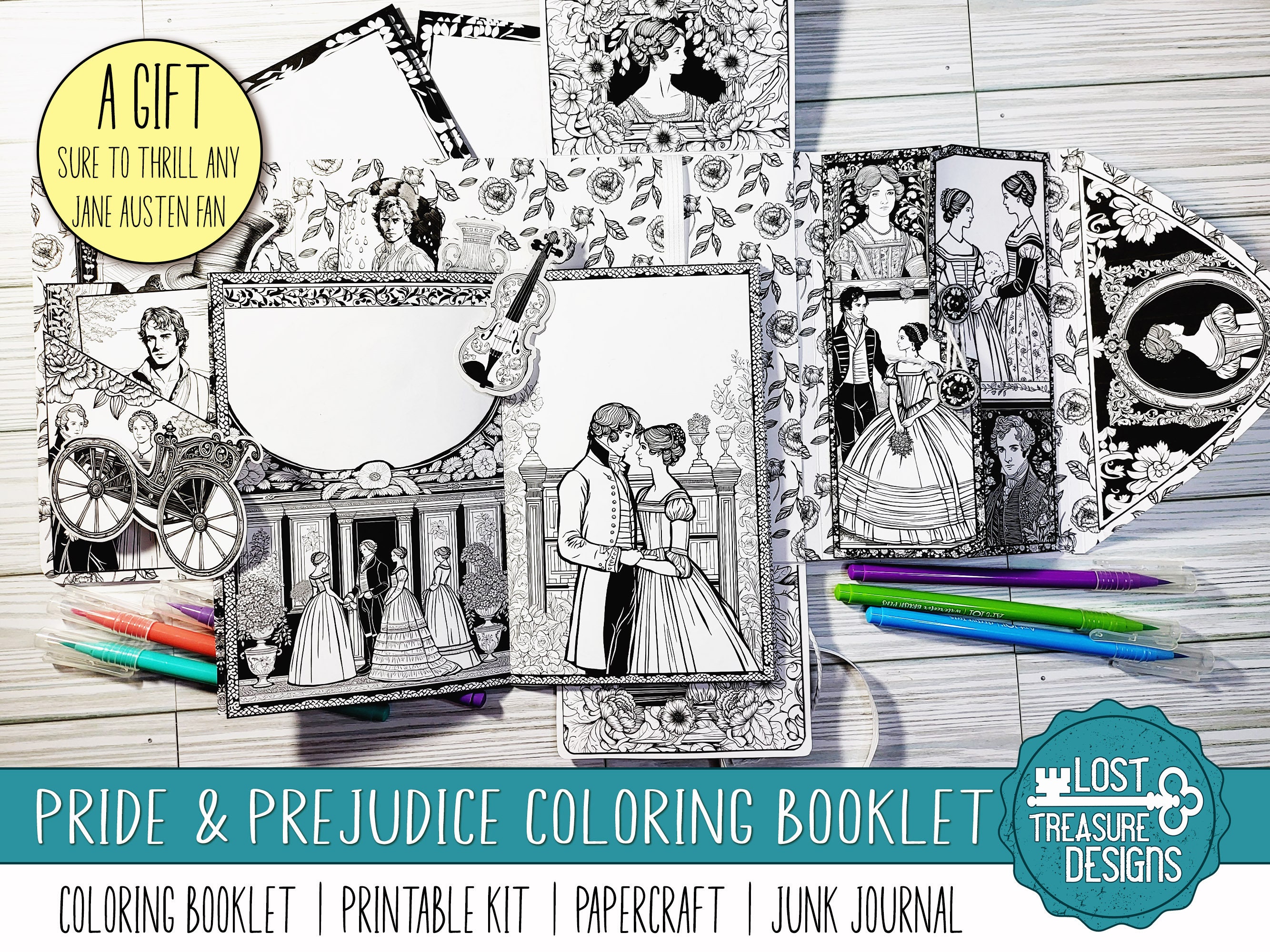 PRIDE & PREJUDICE Coloring Booklet With Junk Journal, Papercraft ...