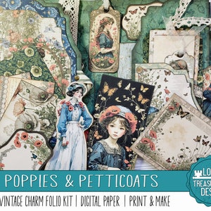 POPPIES & PETTICOATS a Vintage Charm Folio Kit, Papercraft Printable ...