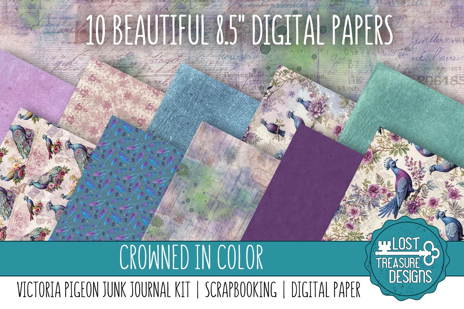 CROWNED IN COLOR: A Victoria Pigeon Folio & Junk Journal Kit ...