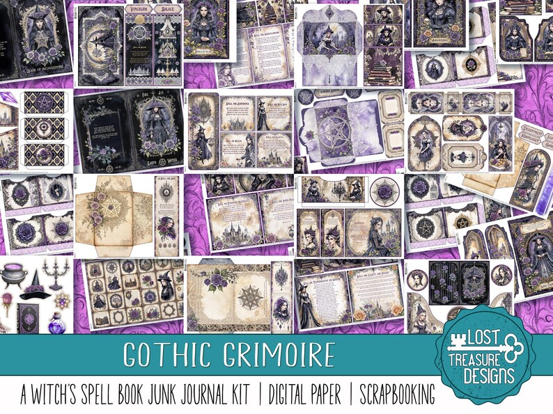 GOTHIC GRIMOIRE: A Witch's Spell Book Junk Journal Kit. Embellishments ...