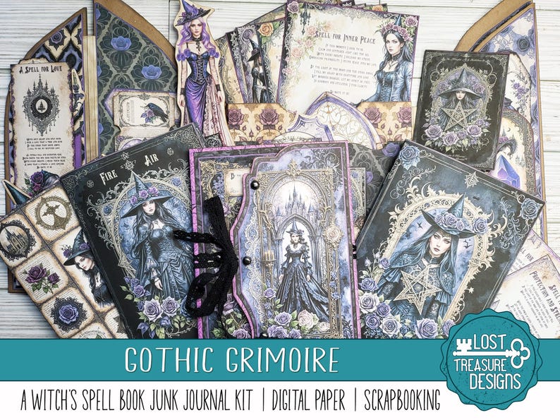 Gothic Witch Journal Kit: Spell Book, Scrapbook Embellishments (digital ...