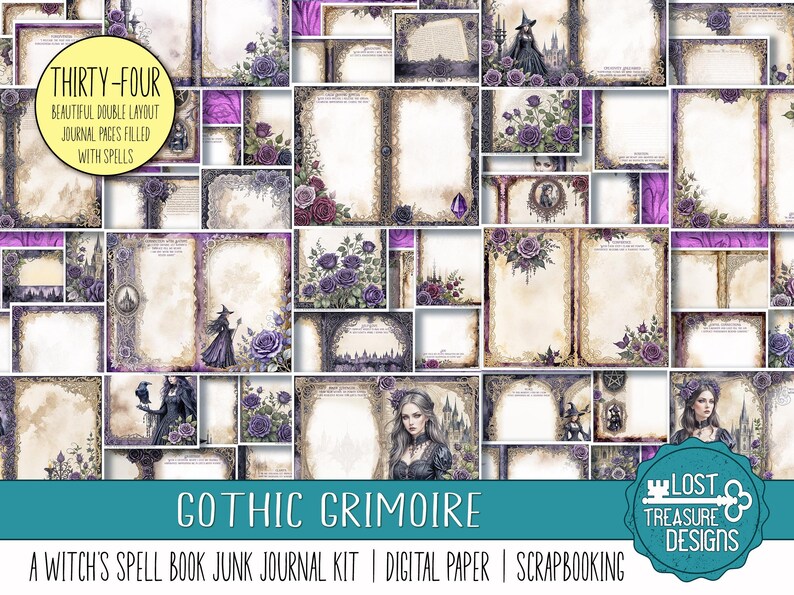 Gothic Witch Journal Kit: Spell Book, Scrapbook Embellishments (digital ...