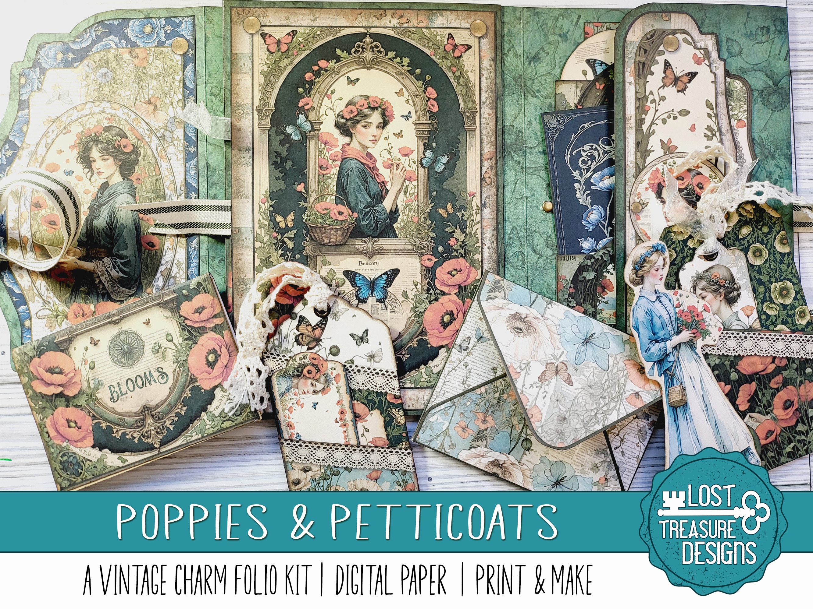 POPPIES & PETTICOATS a Vintage Charm Folio Kit, Papercraft Printable ...