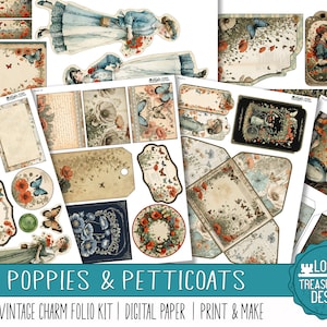 POPPIES & PETTICOATS a Vintage Charm Folio Kit, Papercraft Printable ...
