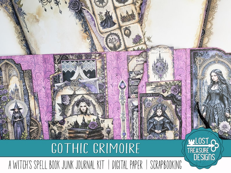 GOTHIC GRIMOIRE: A Witch's Spell Book Junk Journal Kit. Embellishments ...