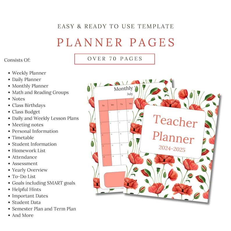 Teacher Planner Printable | Lesson Planner| 2024-2025 School Calendar ...