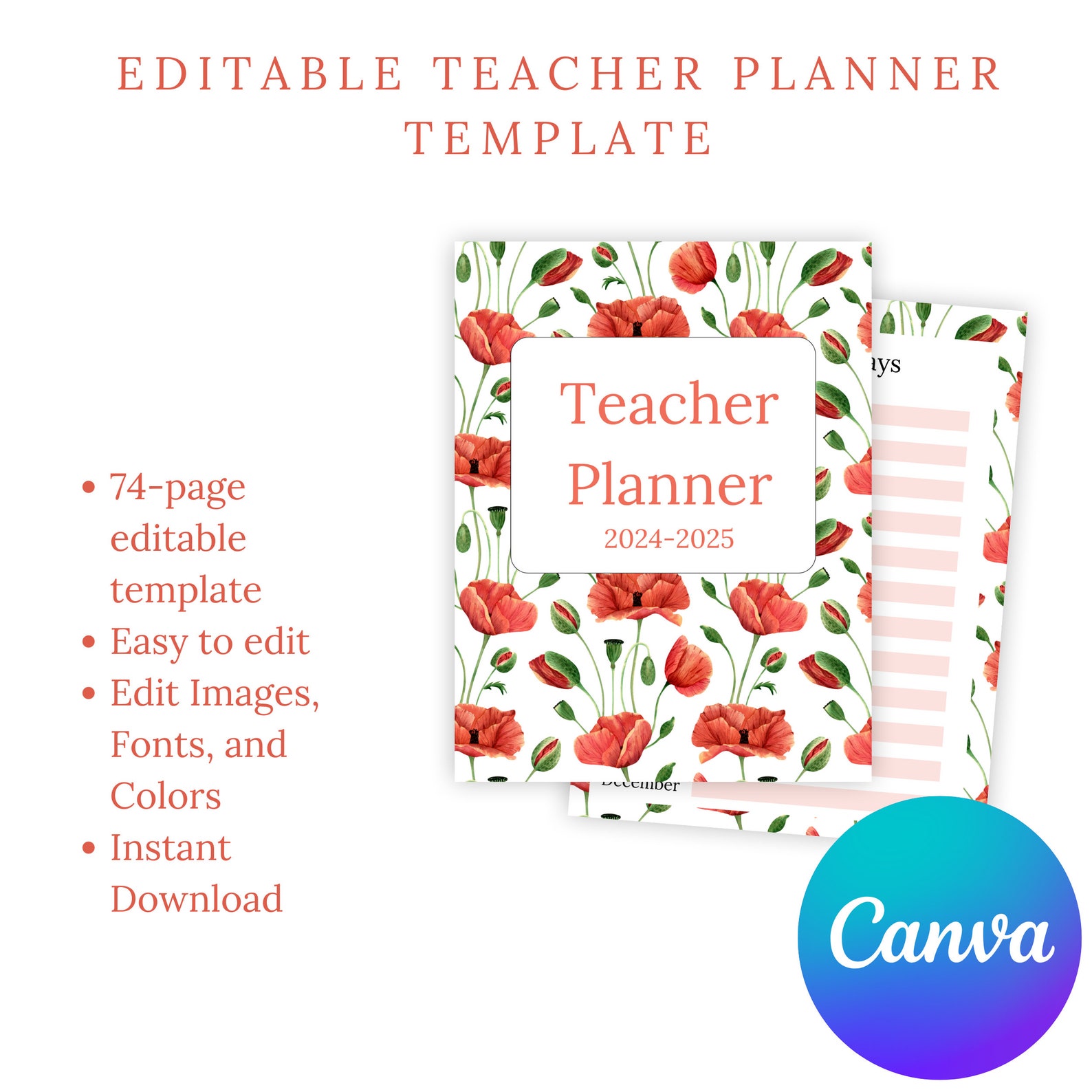Teacher Planner Printable | Lesson Planner| 2024-2025 School Calendar ...