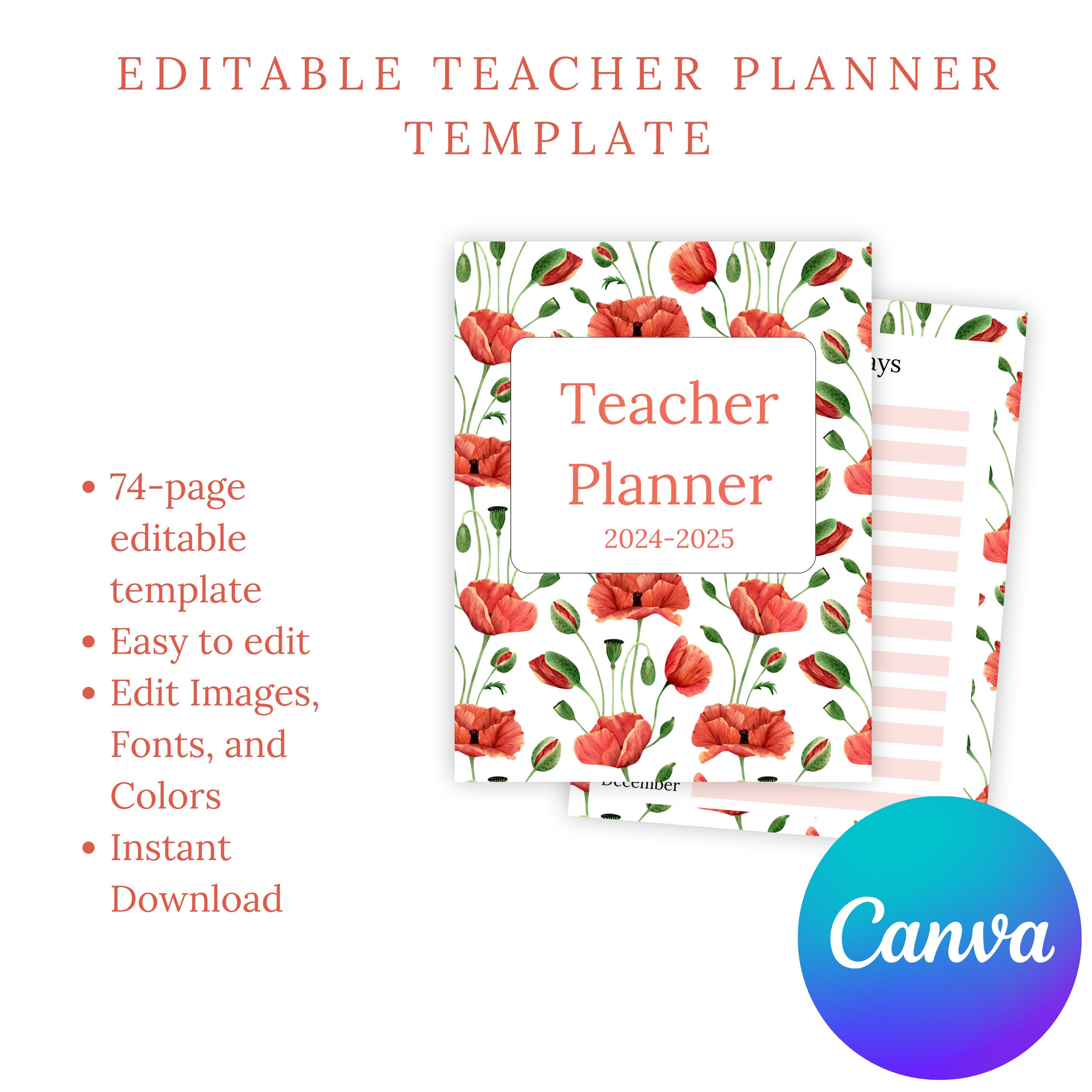 Teacher Planner Printable Lesson Planner 2024-2025 School Calendar ...