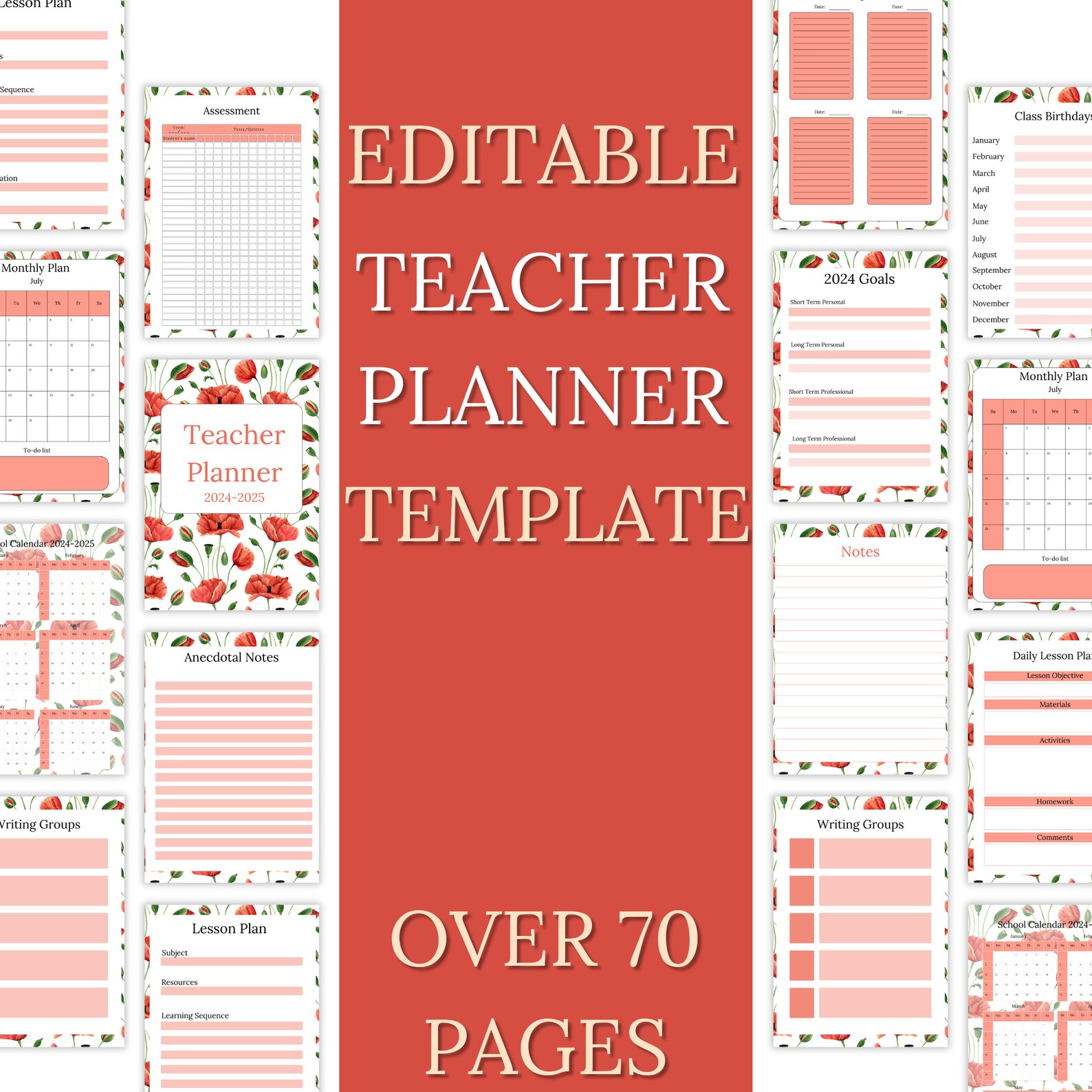 Teacher Planner Printable | Lesson Planner| 2024-2025 School Calendar ...