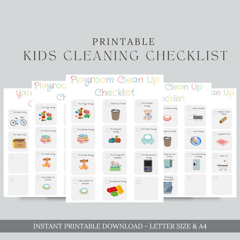 Kids Clean up Checklist Collection With Pictures, Kids Chore Chart ...
