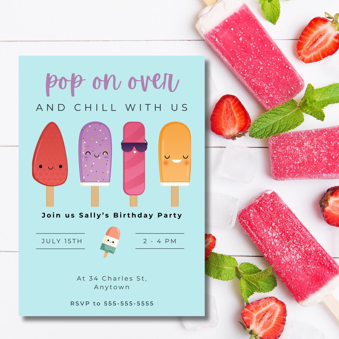 Kids Summer Birthday Party Invitation, Summer Party Invitation, Pop on ...