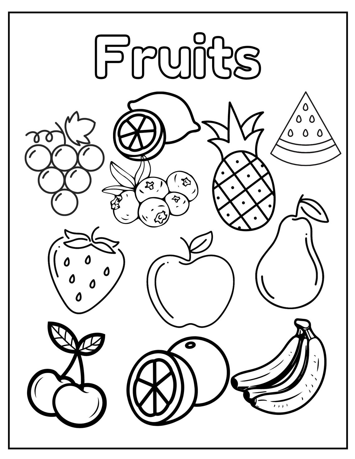 Fruit Coloring Page for Toddlers and Preschoolers (PDF/PNG) - Etsy