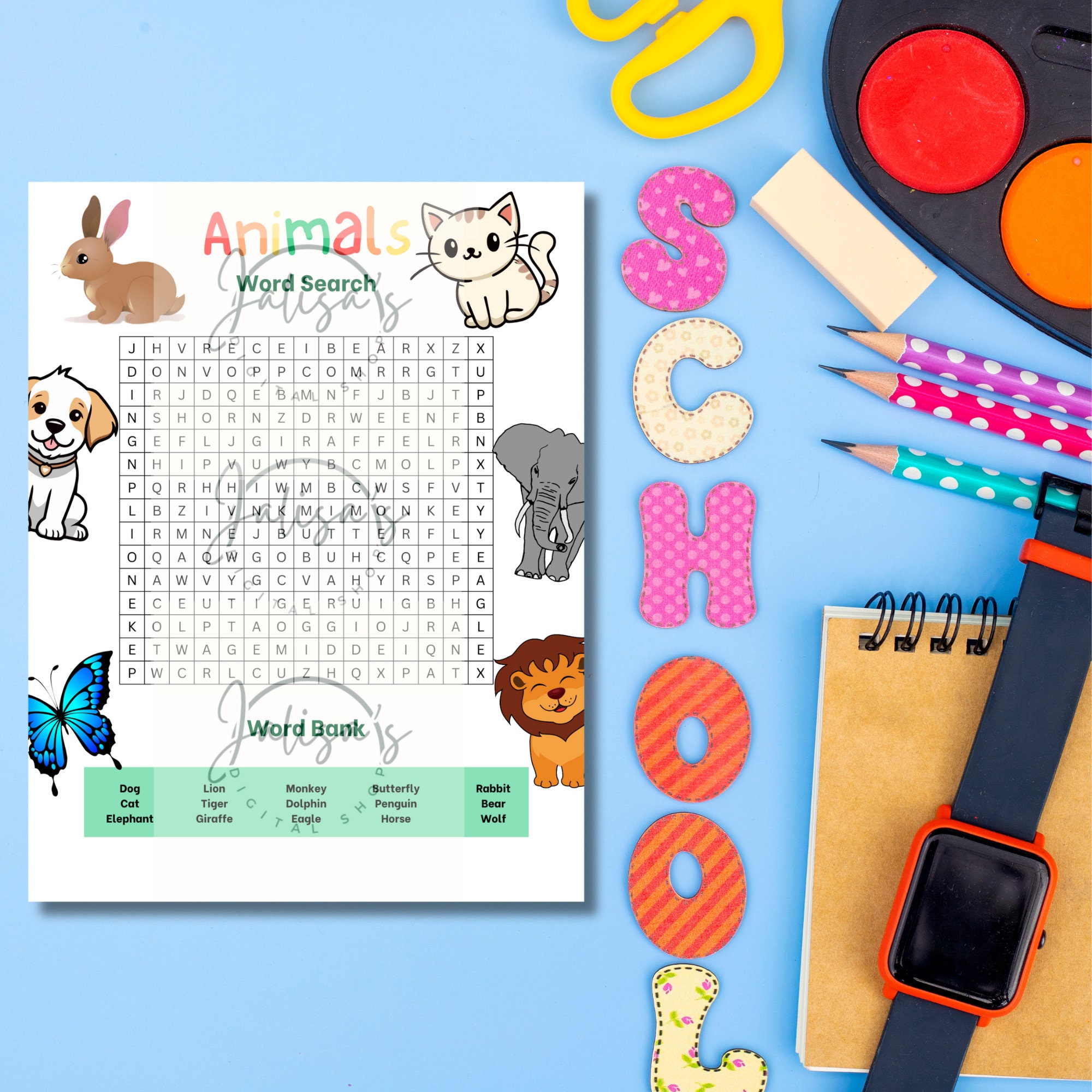 Animal Word Search for Kids: Printable Activity (PDF) - Etsy