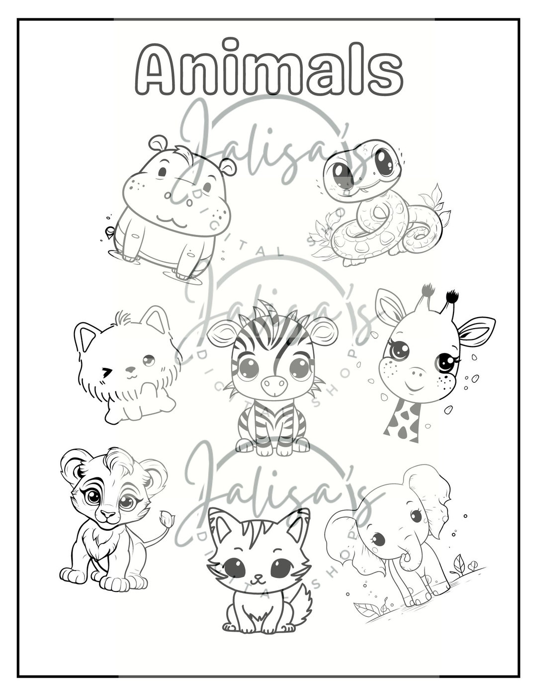 Cute Animals Digital Coloring Page | Coloring Page for Adults ...
