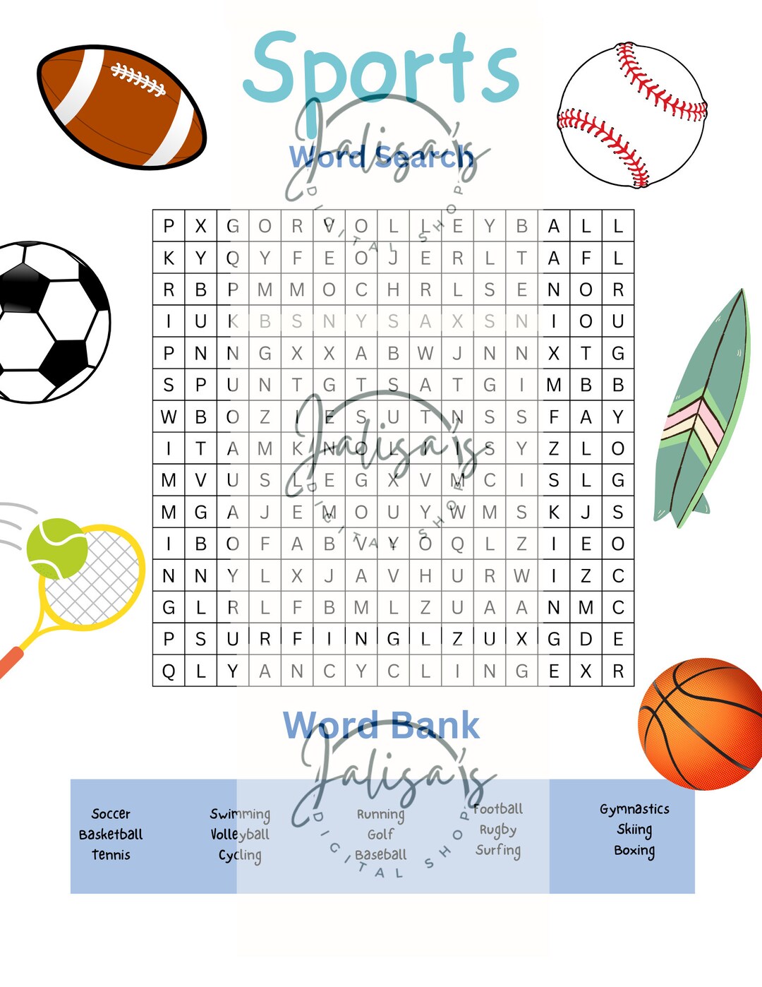 Sports Theme Word Search | Word Search for Kids | Word Search for ...