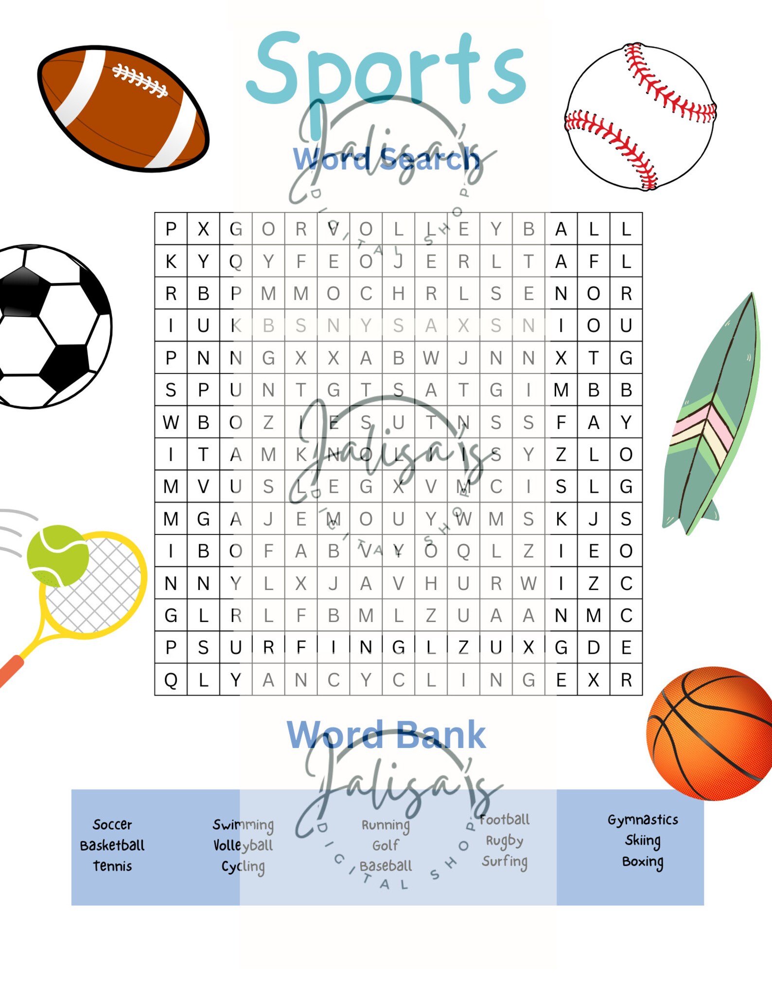 Sports Theme Word Search | Word Search for Kids | Word Search for ...