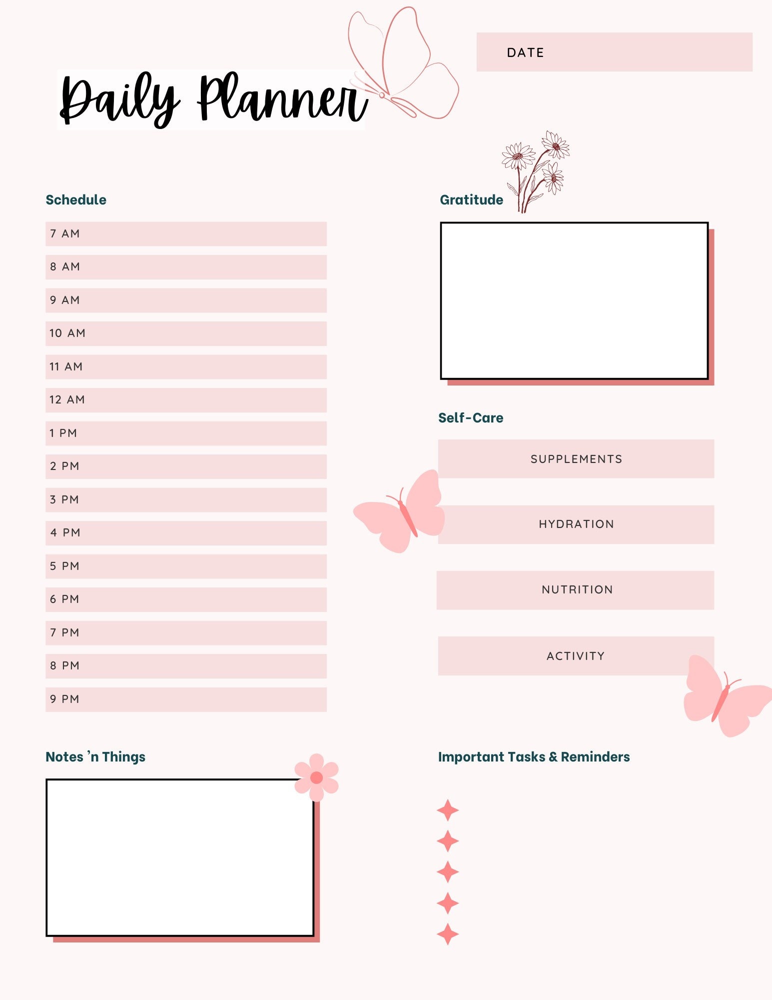 Pink Daily Schedule Planner: Printable PDF & PNG (digital Download) - Etsy