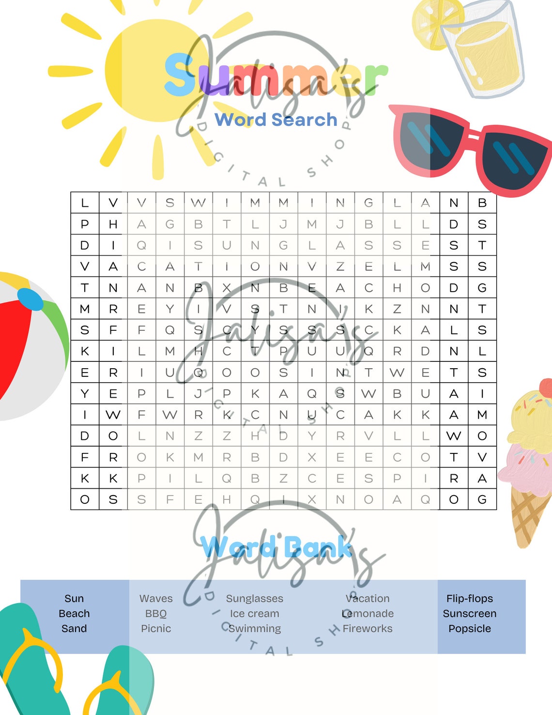 Summer Theme Word Search | Word Search for Kids | Kids Summer Activity ...