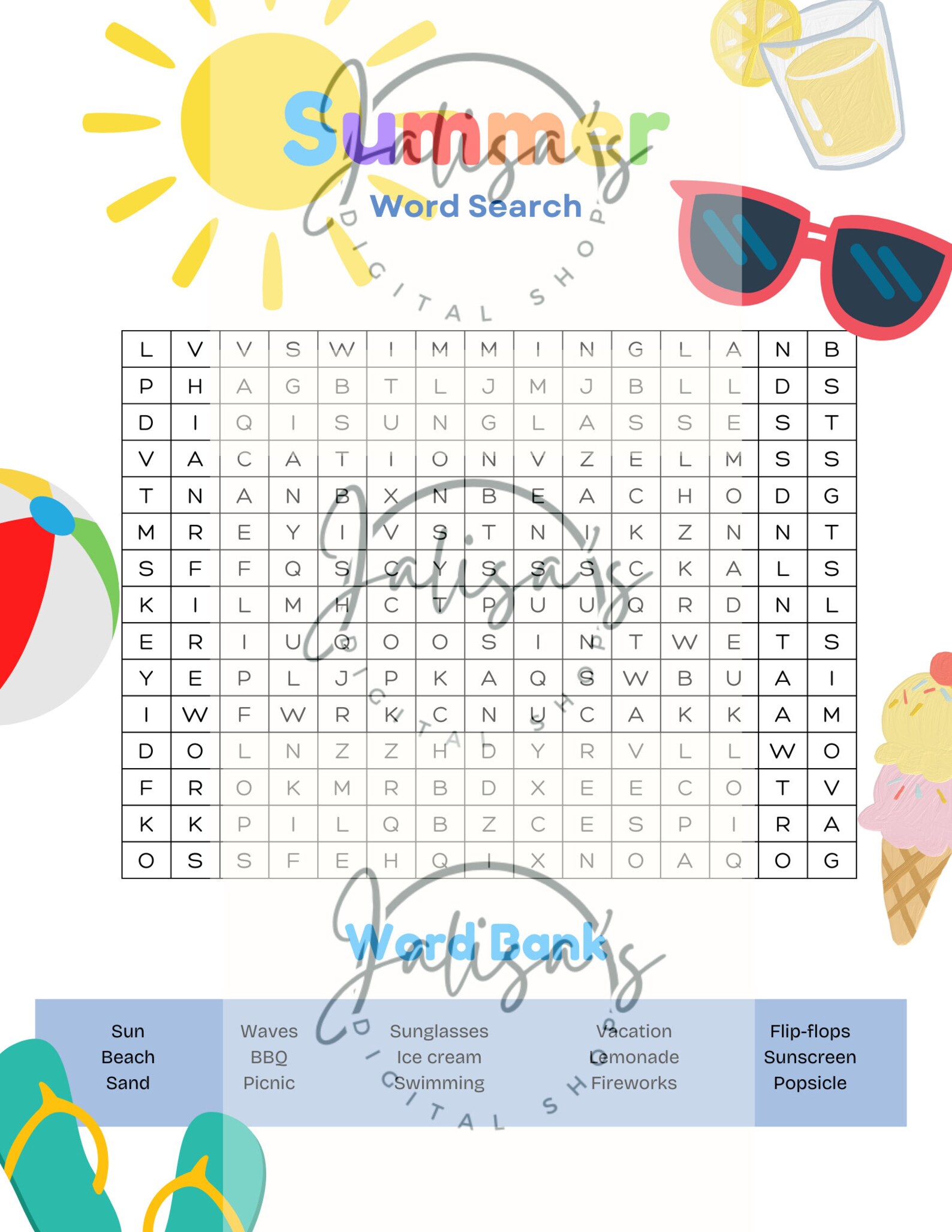 Summer Theme Word Search | Word Search for Kids | Kids Summer Activity ...