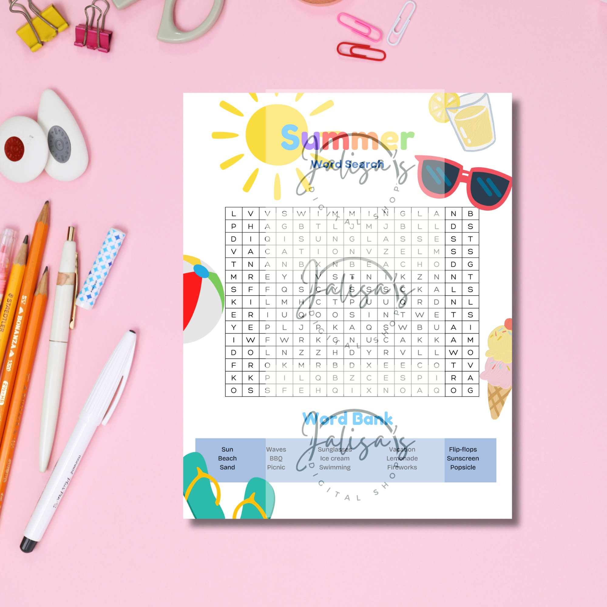 Summer Theme Word Search | Word Search for Kids | Kids Summer Activity ...